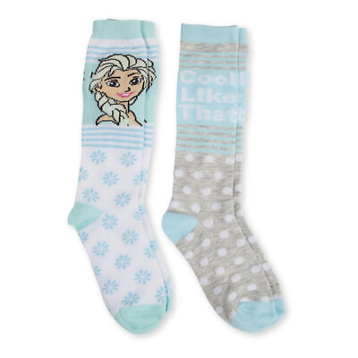 Girl's Frozen Elsa 2-Pr Knee High Socks (Sz 4-7.5) NWT | eBay