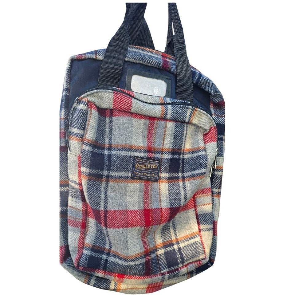 VINTAGE PENDLETON woolen mills wool blanket travel pack bag gray red ...