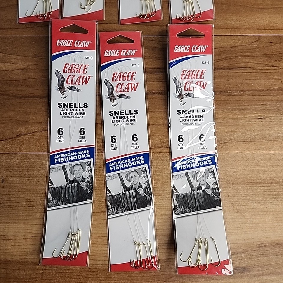 SNELLS Aberdeen 7 Packs Snelled Fish Hooks size 6 NEW Eagle Claw 121-6 ...