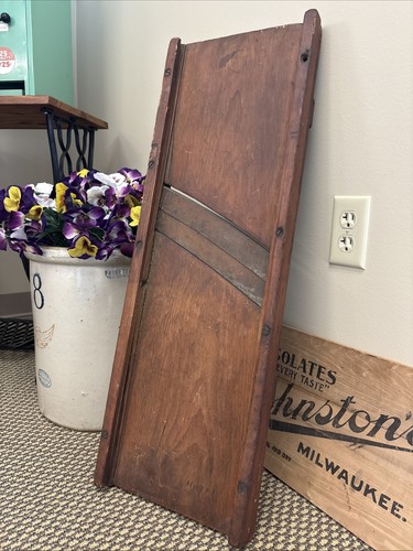 Antique XL Large Wood Metal Cabbage Cutter Slicer Board Kraut Farm ...