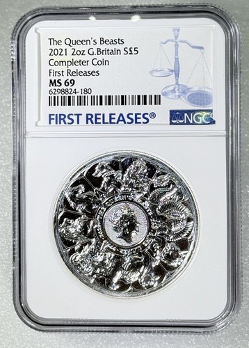 2021 GREAT BRITAIN 2OZ SILVER NGC MS69 QUEEN'S BEASTS COMPLETER COIN ...