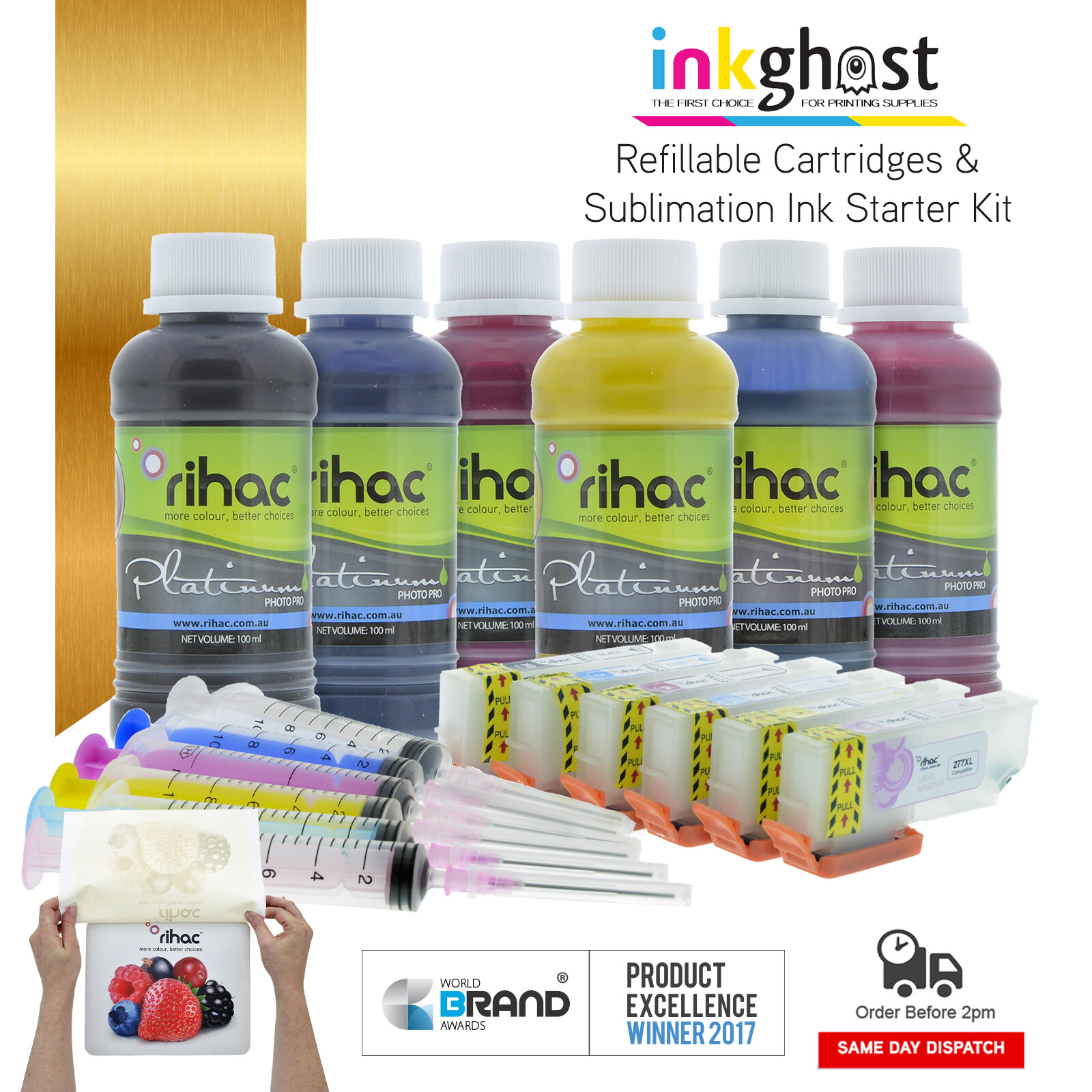 Sublimation Ink & Refillable Cartridge Kit Epson XP-970 960 A3 277XL ...