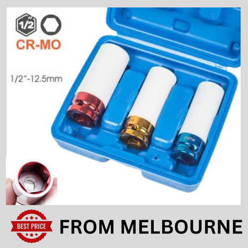 3pcs Alloy Wheel Nut Socket Thin Wall Deep Impact Socket Set 1/2" Drive ...