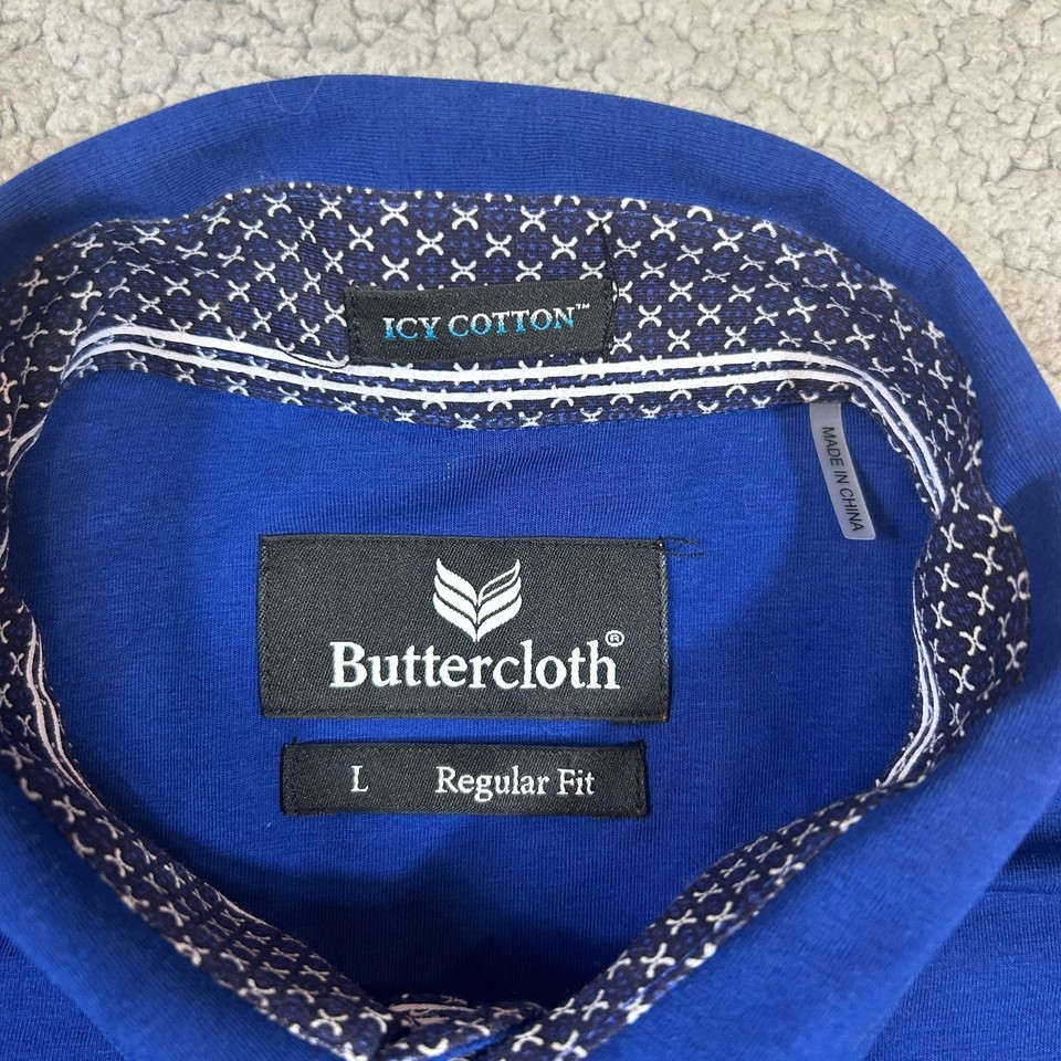 Buttercloth Icy Cotton Casual Button Down Shirt Men's Royal Blue Large ...