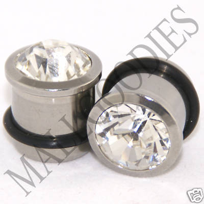 0310 Steel Solid Clear Faceted Crystal Gem Retainer Ear Plugs 7/16 ...