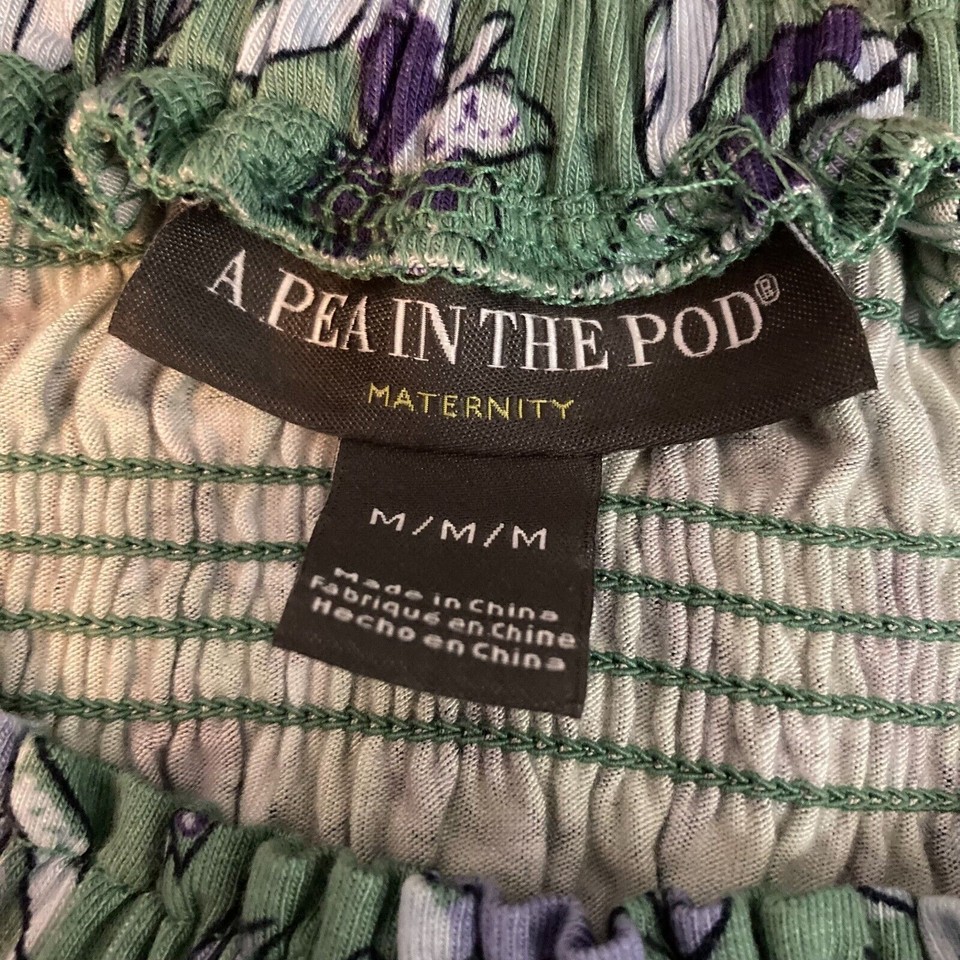 A Pea In The Pod Shirt Womens M Green Purple Floral Off The Shoulder ...