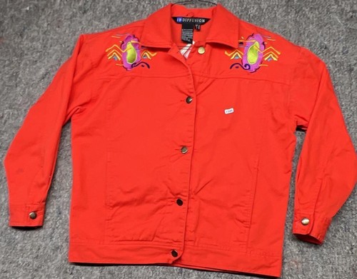 IB Diffusion Womens Jacket Denim Embroidered Art Orange Size 6 | eBay