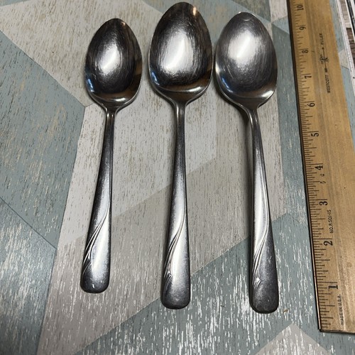 Vintage Oneida Ltd OCEANIC Stainless Flatware 2 Serving Spoons 1 Dinner ...