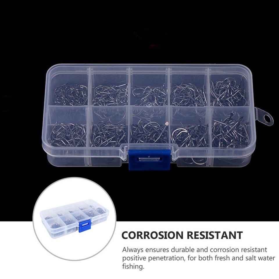600 Pcs Fishing Hooks Freshwater Fish Hooks with Plastic Box Barb ...