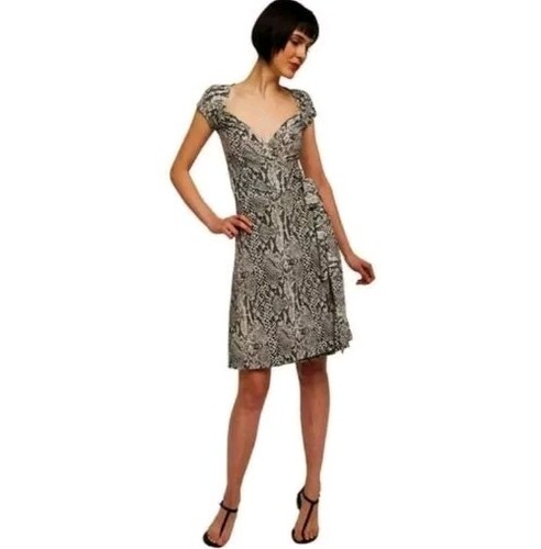 Norma Kamali Snake Skin Print Rushed Short Sleeve Wrap Dress Women's ...