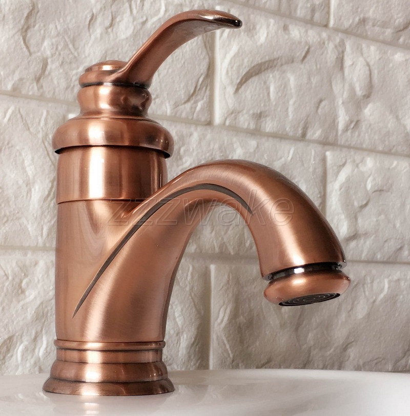 Antique Red Copper Single Lever Bathroom Sink Faucet Vanity Mixer Tap ...