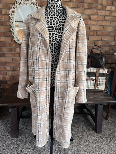 Cyrus Plaid Cardigan Sweater Coat Maxi Duster (L) Quiet Luxury MSRP ...