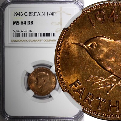 Great Britain George VI Bronze 1943 Farthing NGC MS64 RB KM# 843 (16) | eBay