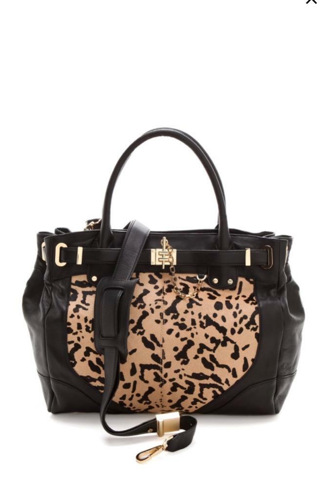 RACHEL ZOE Leopard Print Tote Deux Satchel Leather Calf Hair XL $698 ...