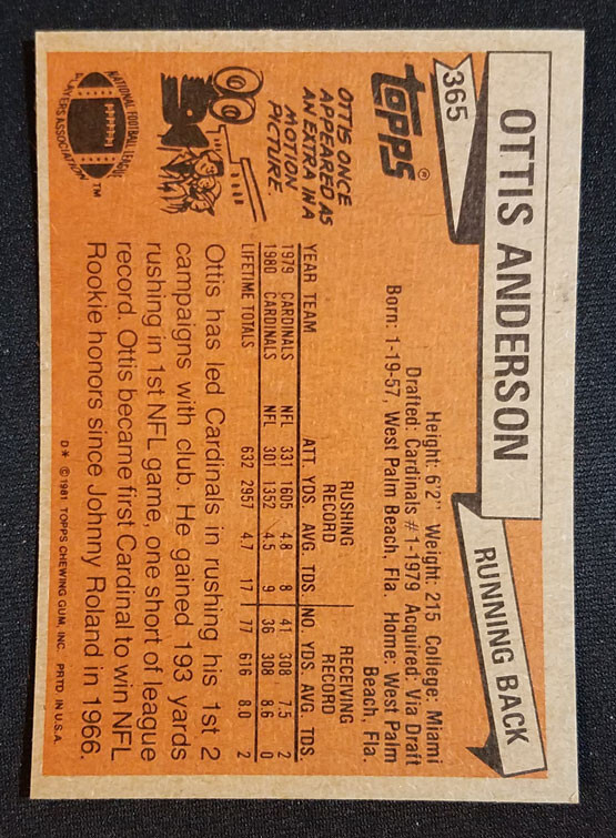 1981 Topps #365 Ottis Anderson 2nd Year St. Louis Cardinals NM-MINT++ ...