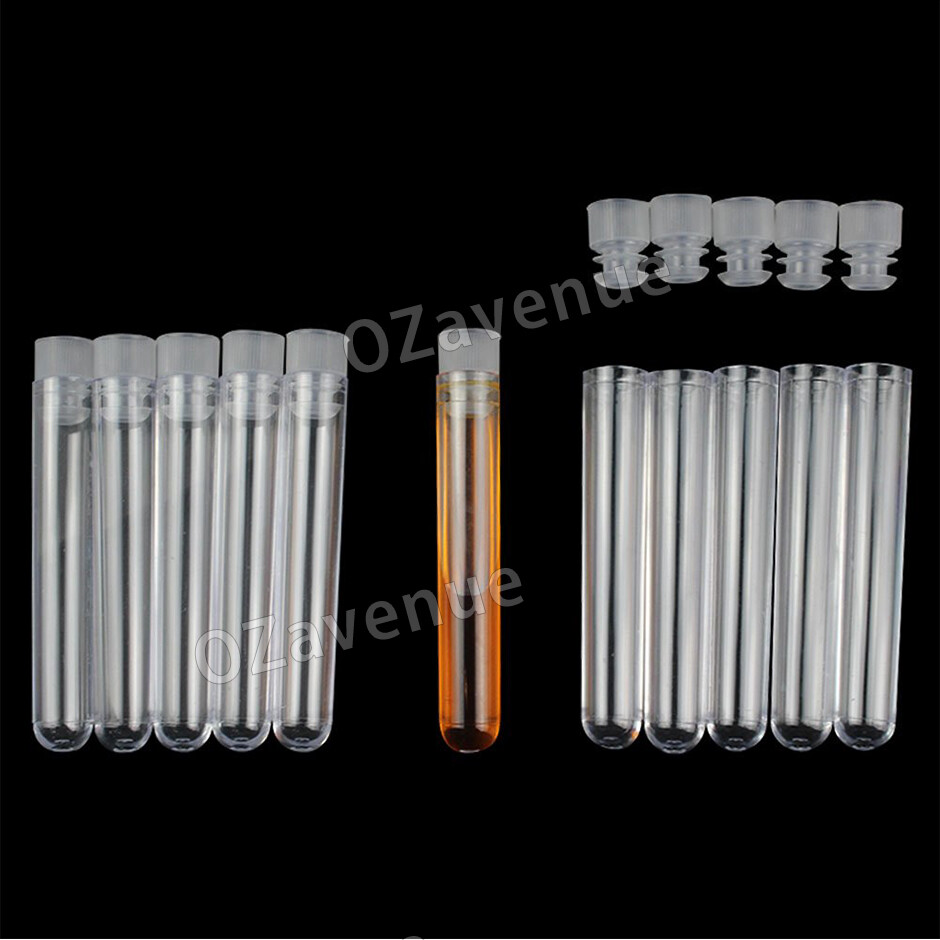 Clear Plastic Test Tube Set with Push Caps Sample Containers Vials 12 ...