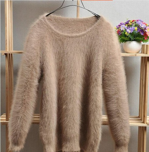 Womens Ladies Winter Rabbit Fur Mink Cashmere Warm Sweater Fluffy Fuzzy ...