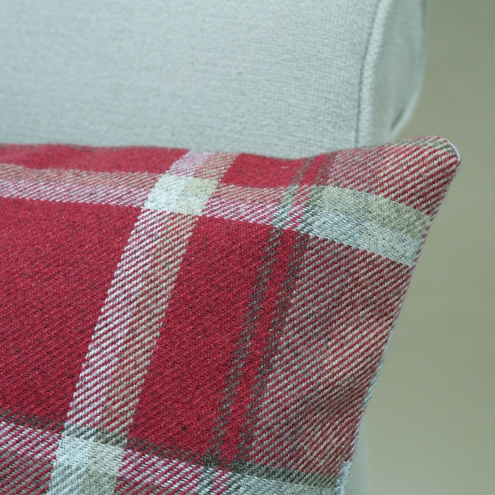 Tartan Check XL Rectangular Cushion in Red. Double Sided. 23x15" (58 x ...
