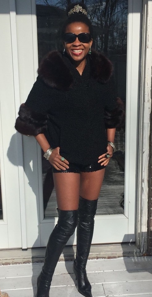 Designer Sable fox fur trim Black Swakara persian lamb fur Coat Jacket ...