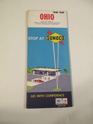 Vintage 1968-1969 Sunoco Ohio Gas Service Station Travel Road Map | eBay