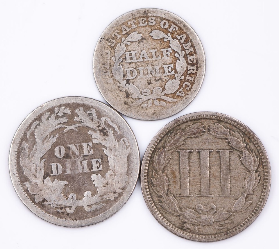 Type Coins 1854 Arrows Seated Half Dime 1876 Seated Dime 1881 3 Cent ...