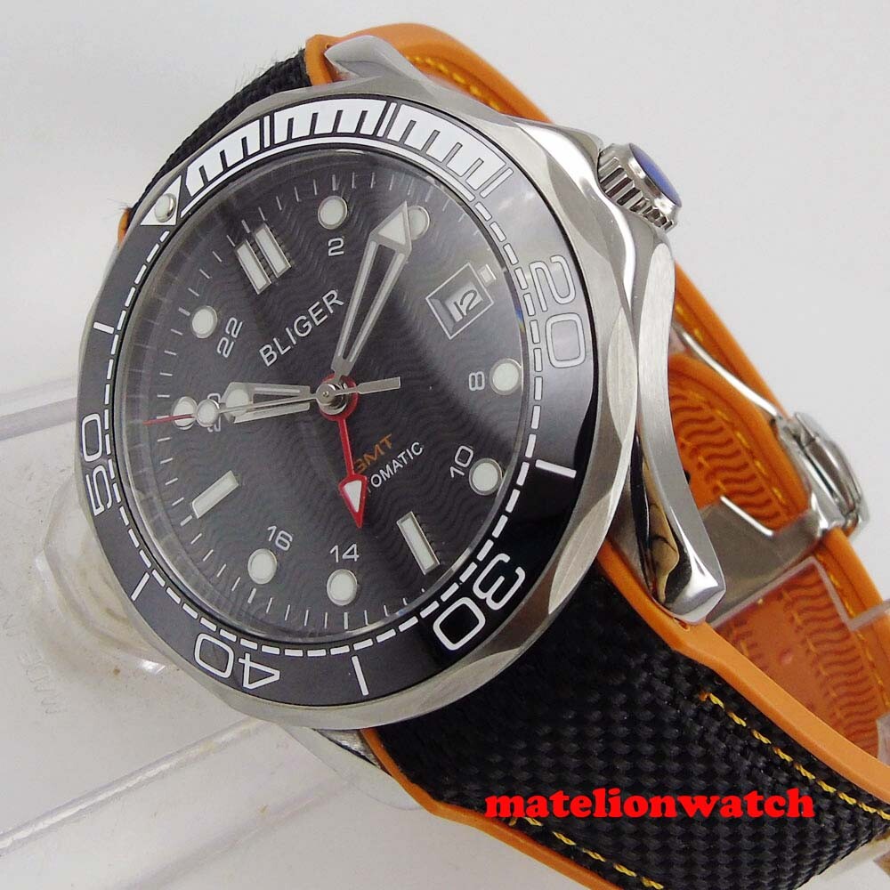 Bliger GMT Automatic Watch for Men 41mm Date Luminous Black Dial ...