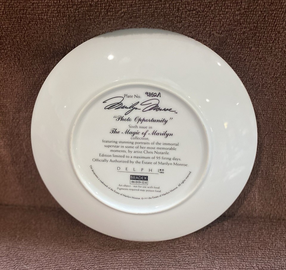 Pre Owned Marilyn Monroe Delph Plate Collector’s Plate #9352A Photo ...