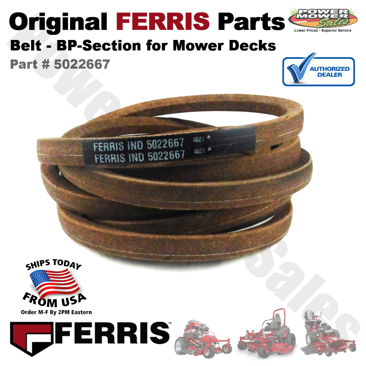 Genuine OEM Ferris Belt- BP-Section for 48”, 52” IS1000Z / 5022667 ...