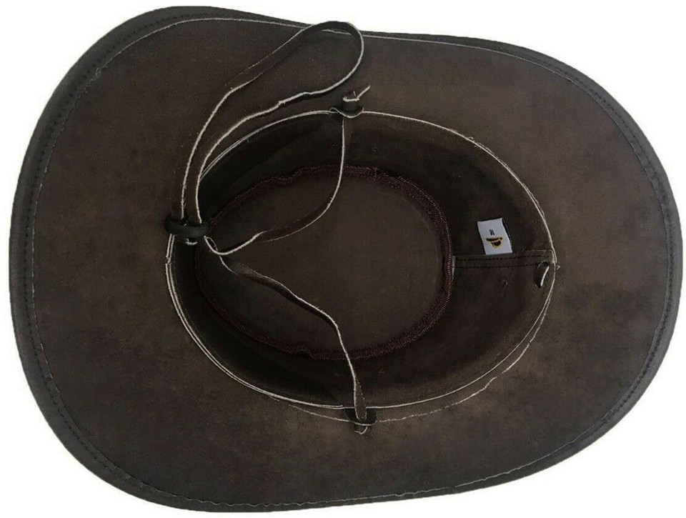 Real Leather Western Style Stud Hat Bush Cowboy Australian Western Chin ...