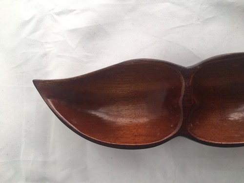 FRITZ MEVS Wooden Bowl, Solid Mahogany Varnished Leaf shape Handmade 10 ...
