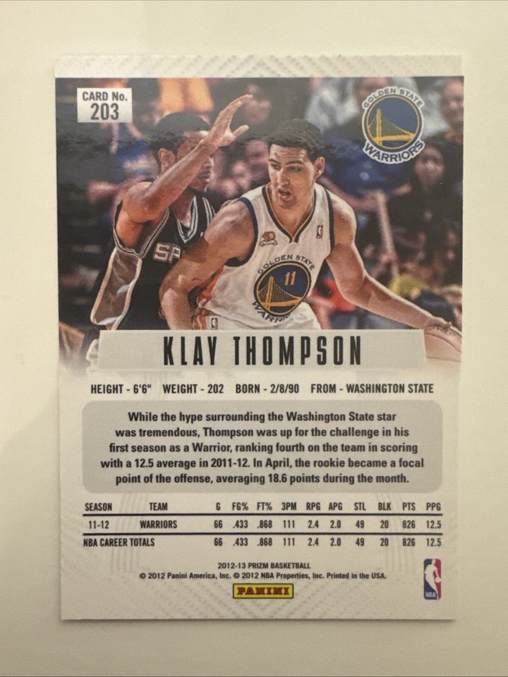 2012-13 Panini Prizm Klay Thompson Rookie Card RC #203 Golden State ...