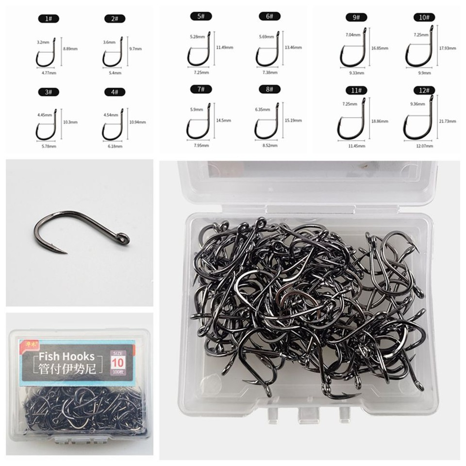 1200 Pcs /Box Small Fishing Hooks Assorted 12 Sizes Strong Sharp Fish ...