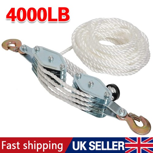 65 Feet Rope Hoist Pulley 2 Ton Wheel Block and Tackle System 7:1 Ratio ...