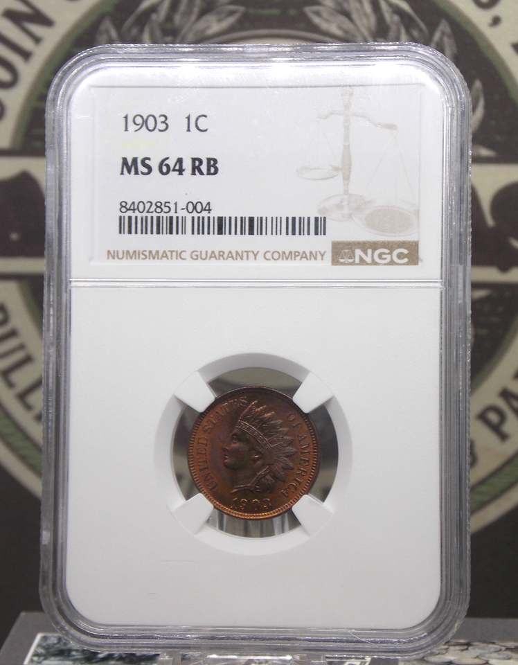 1903 Indian Head Cent Penny 1c NGC MS64 RB #004 Unc BU Red Brown ECC&C ...
