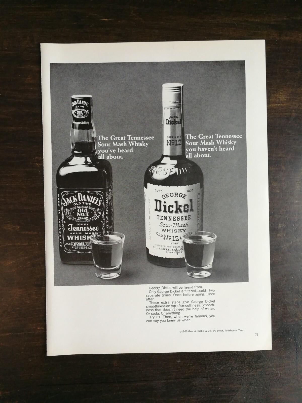 Vintage 1969 Jack Daniel's & George Dickel Whiskey Full Page Original ...