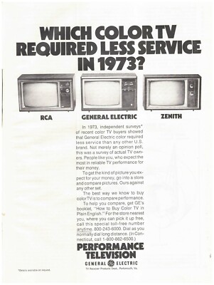 Original 1974 General Electric Color TV Vintage Print Ad- Performance ...