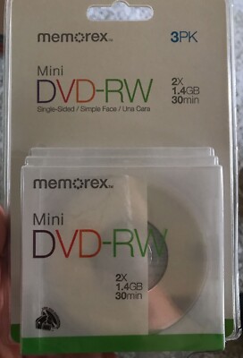 NEW Memorex 3 pack Mini DVD-RW Single-Sided Simple Face 2X 1.4 GB 30 ...