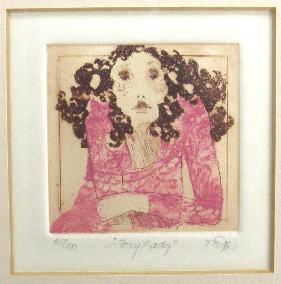 Mamie Joe (Rayburn) 'Foxy Lady' Etching 3" x 3" Signed COA Mat & Framed ...