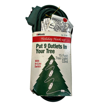 Woods 15 Foot Tree Light Cord 9 Outlets in Tree w/In-Line Switch | eBay