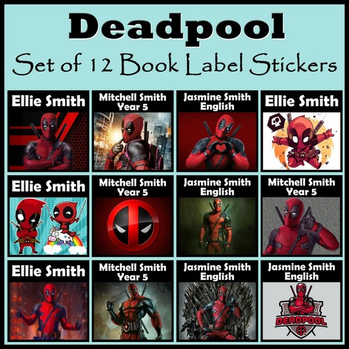 Personalised Deadpool Book Label Stickers - Set of 12, Name Gift, Party ...