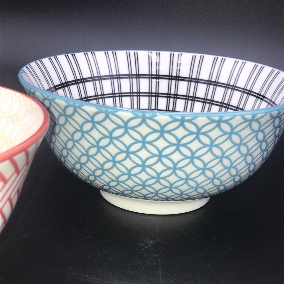 2 Dover and York 6 Inch Ceramic Bowls Red Yellow Blue Black | eBay