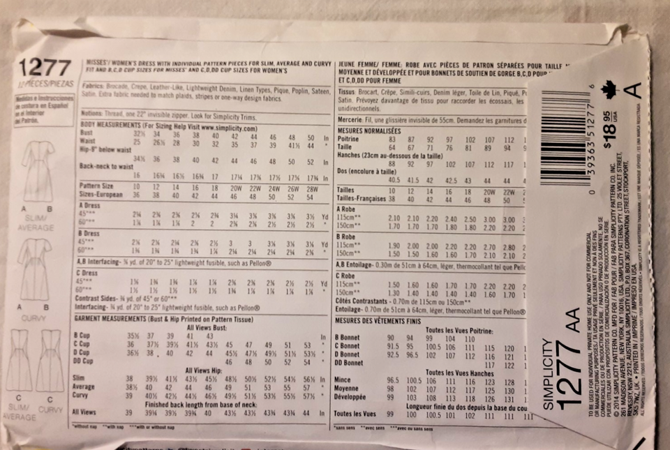 Simplicity Pattern 1277 Misses' / Women's Dress Sewing Craft Project (H) | eBay