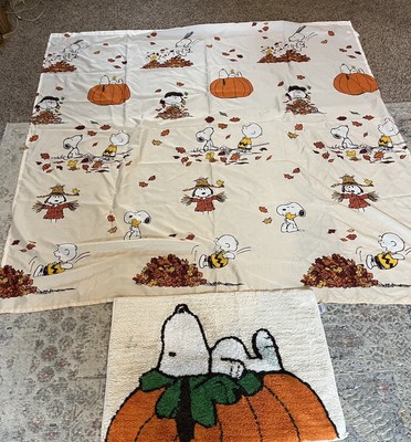 Peanuts snoopy fall shower curtain 72in.x 72in. -and rug 19x26 | eBay