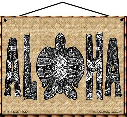 8x10 Aloha Hawaiian Themed Sign with Tribal Turtle Honu Design - Beach ...