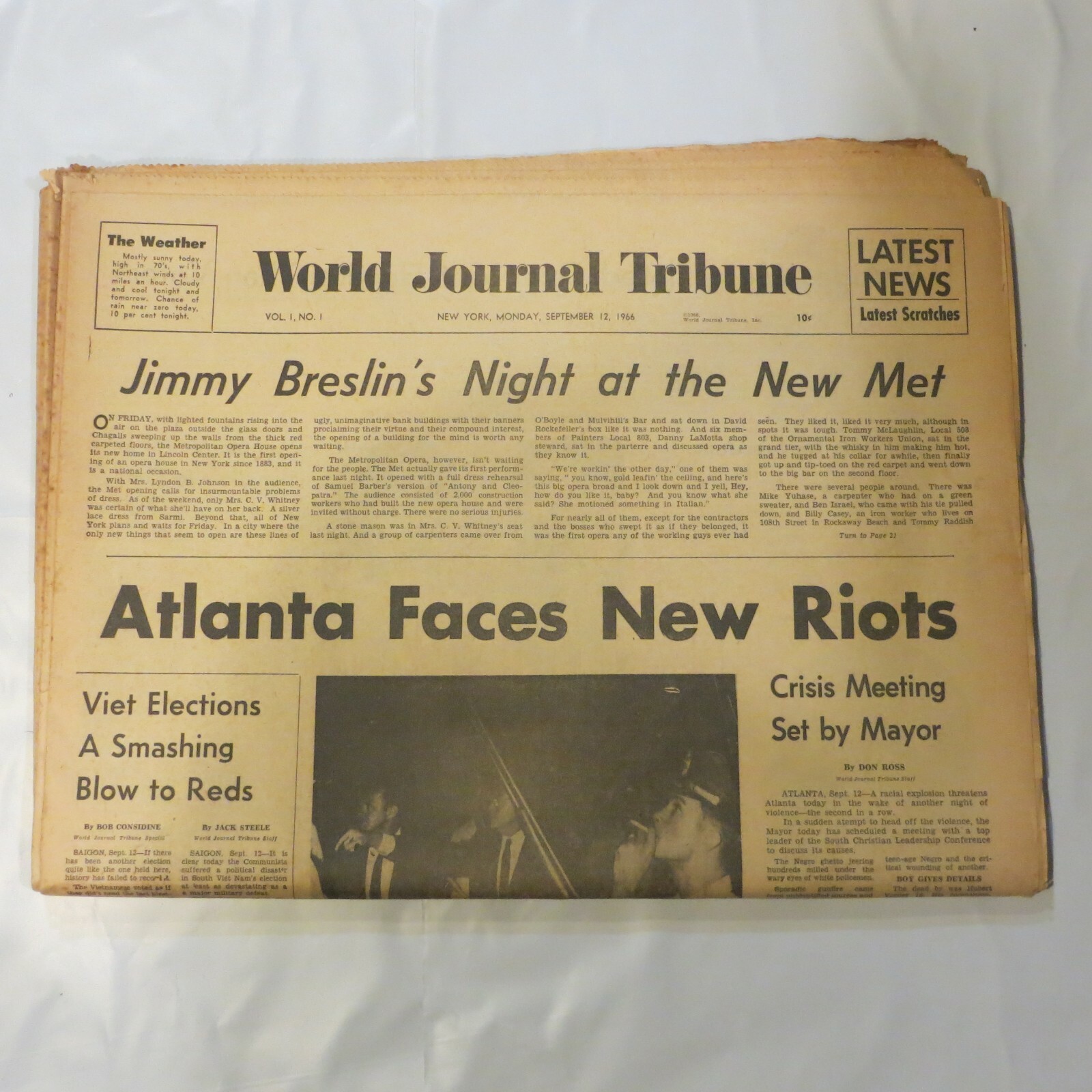 World Journal Tribune September 12 1966 Atlanta Faces New Riots Racial ...