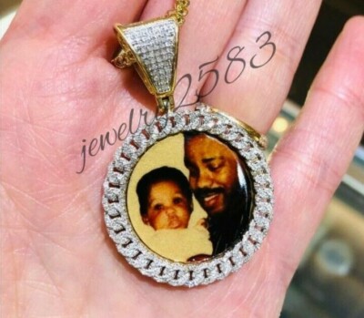 Men's Genuine Moissanite Custom Cuban Photo Memory Pendant Free Chain ...