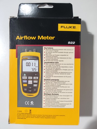 Fluke 922 Airflow Micromanometer with Bright Backlit Display, 0 to 16 ...