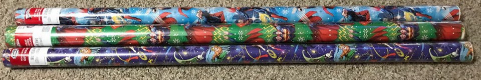 3 Rolls JUSTICE LEAGUE & Superman GIFT WRAPPING PAPER DC Comics 175 sq ...
