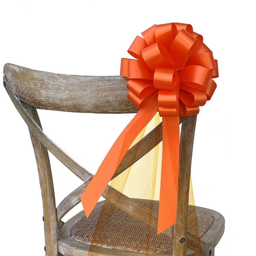 Orange Wedding Pull Bows with Tulle Tails - 8" Wide, Set of 6, Fall ...