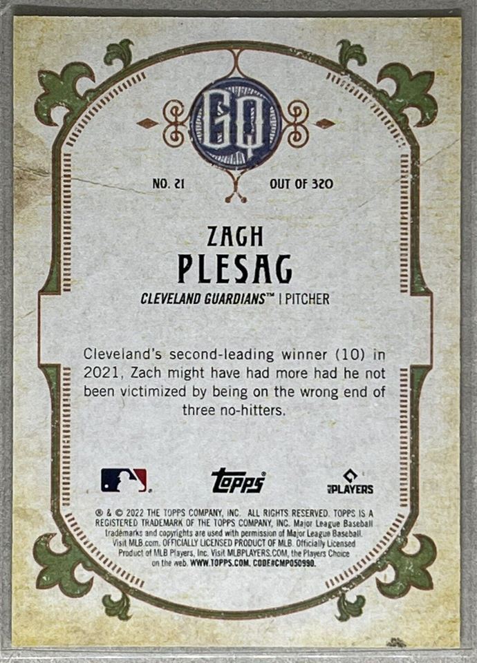 Zach Plesac 2022 Topps Gypsy Queen #21, Missing Name Plate, Cleveland ...